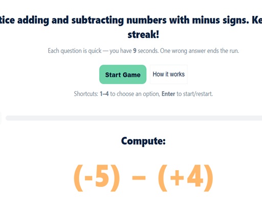 Maths Quiz with Negative Numbers Game - Play Maths Quiz with Negative ...